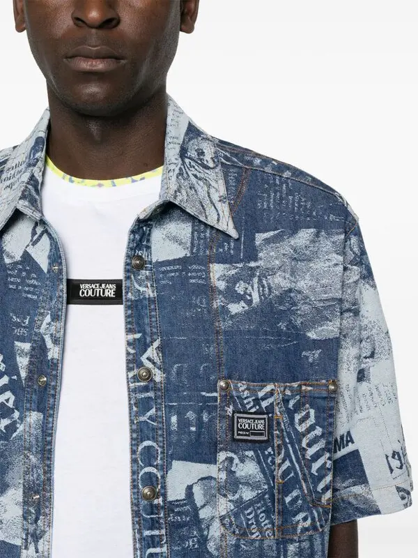 Versace Magazine-print Denim Shirt