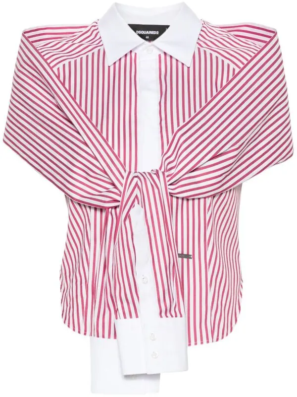 Dsquared2 Striped Shirt With Knotted Sleeves - Red