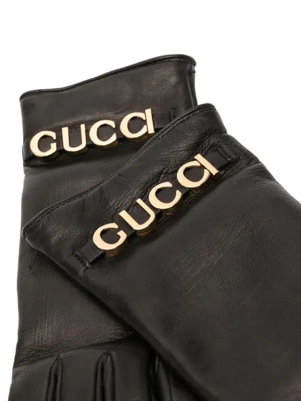 Gucci Logo-lettering Leather Gloves