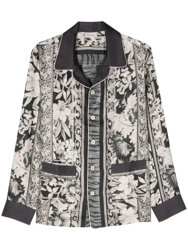 PIERRE-LOUIS MASCIA Floral-print Silk Shirt - Black