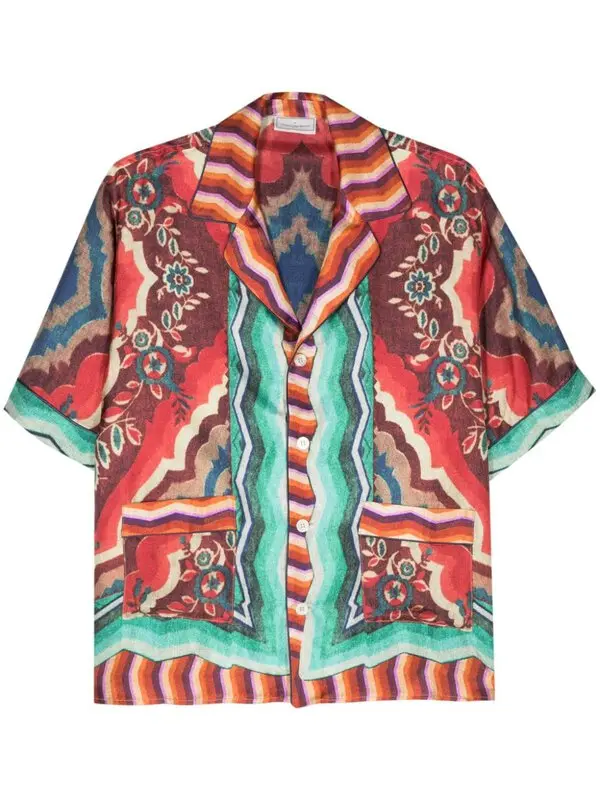PIERRE-LOUIS MASCIA Graphic-print Silk Shirt - Red
