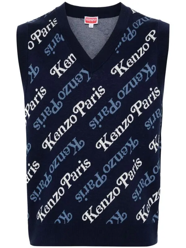 Kenzo Intarsia-knit Sleeveless Jumper - Blue