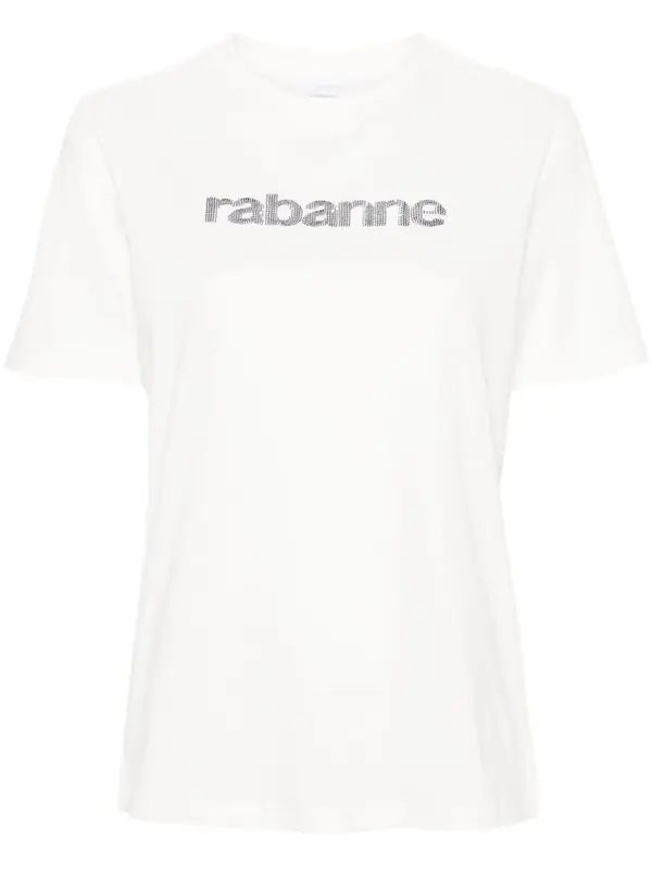 Rabanne Sequined-logo Cotton T-shirt - White