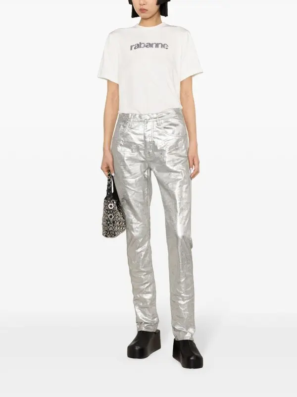 Rabanne Sequined-logo Cotton T-shirt - White