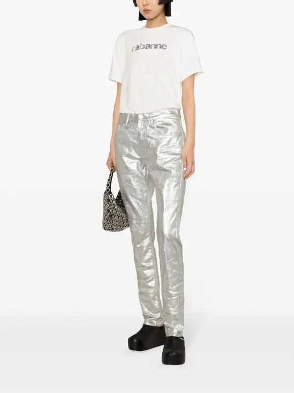Rabanne Sequined-logo Cotton T-shirt - White