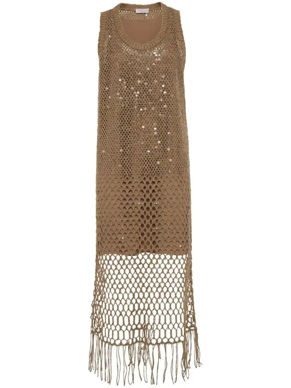 Brunello Cucinelli Sequin-embellished Knitted Dress - Brown