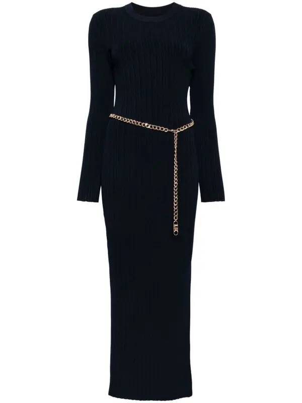 Ribbed Midi Black Off Shoulder Rib Knitted Midaxi Dress Ribbed Knit Midaxi  Dress With Chain Belt