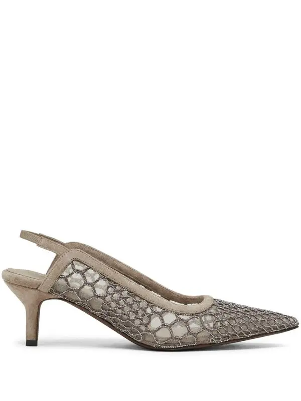 Brunello Cucinelli Net-embroidery Suede Pumps
