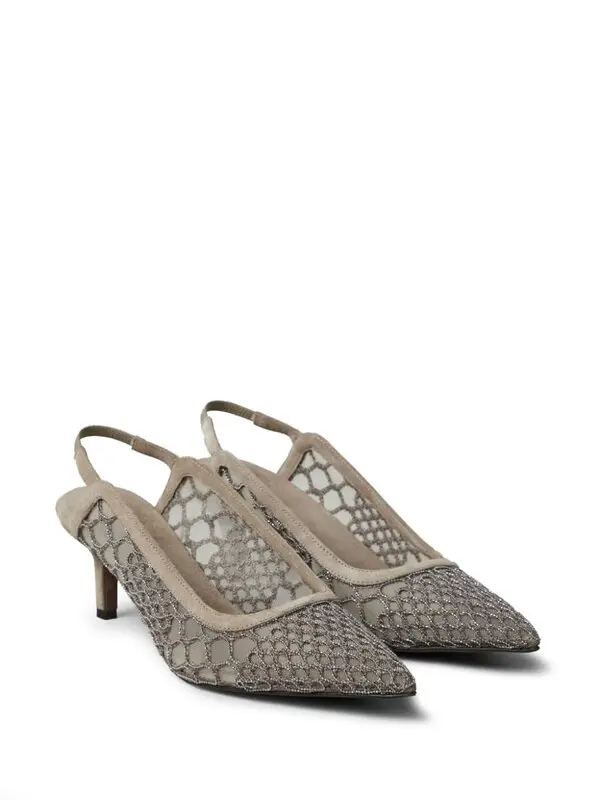 Brunello Cucinelli Net-embroidery Suede Pumps