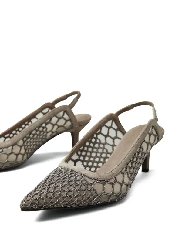 Brunello Cucinelli Net-embroidery Suede Pumps