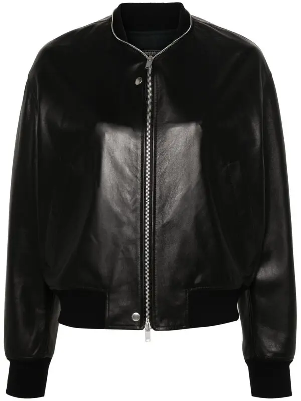 Jil Sander Zip-Up Leather Bomber Jacket - Black | Editorialist