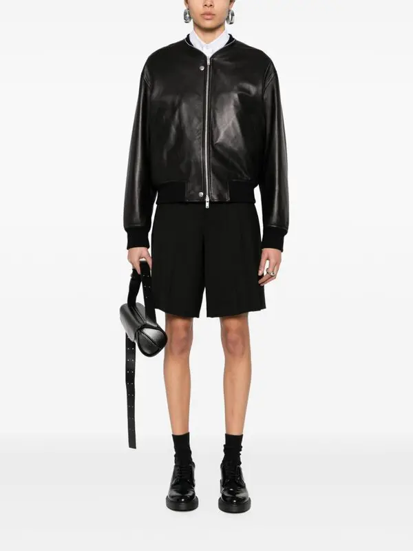 JIL SANDER Leather Bomber Jacket - Black
