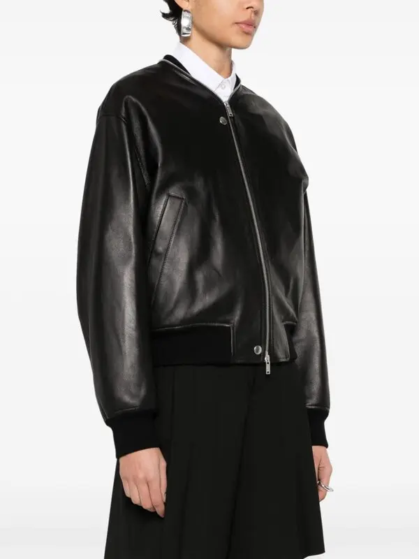 JIL SANDER Leather Bomber Jacket - Black
