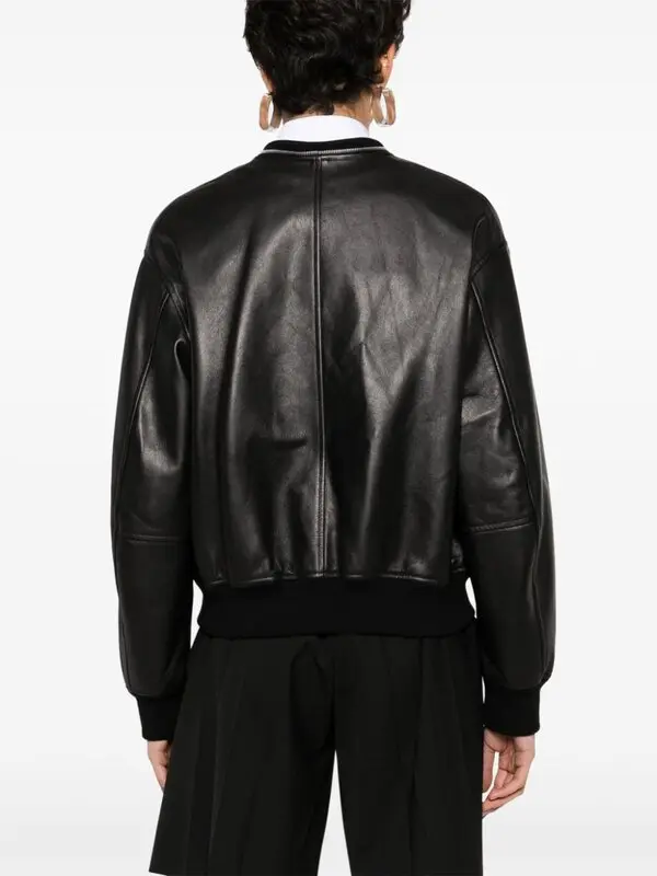 JIL SANDER Leather Bomber Jacket - Black
