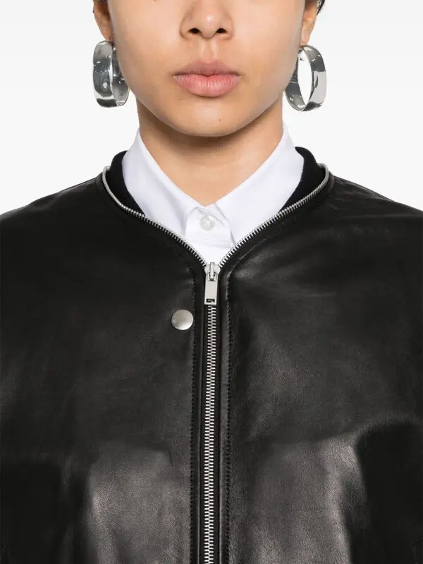JIL SANDER Leather Bomber Jacket - Black