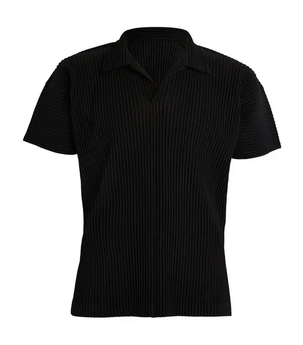 Issey Miyake Pleated Polo Shirt - Black