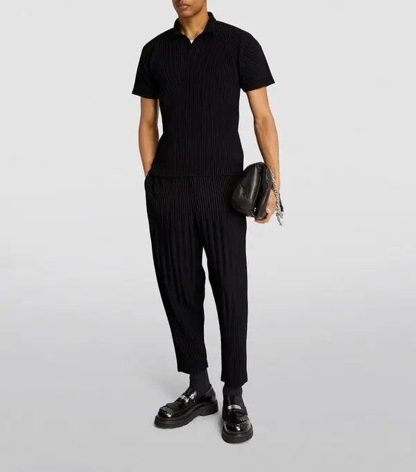 Issey Miyake Pleated Polo Shirt - Black