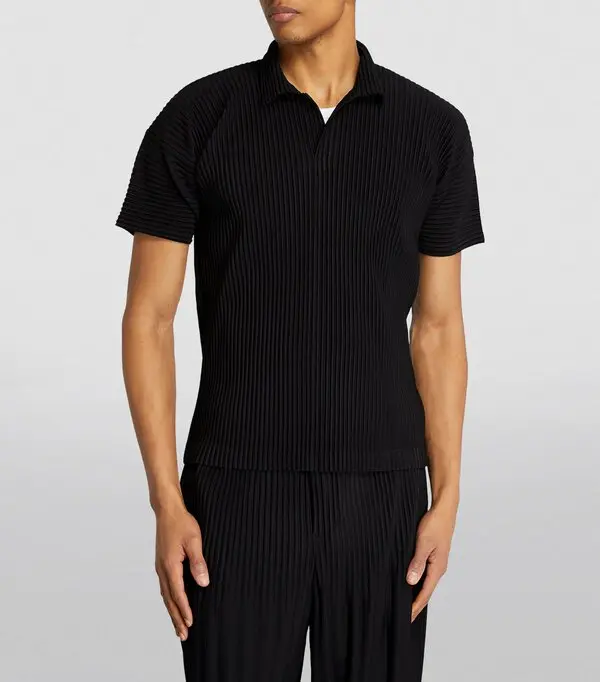 Issey Miyake Pleated Polo Shirt - Black