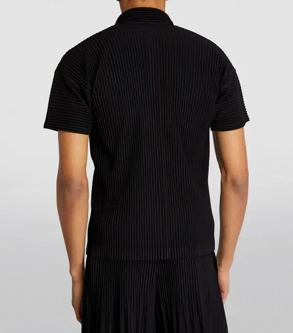 Issey Miyake Pleated Polo Shirt - Black
