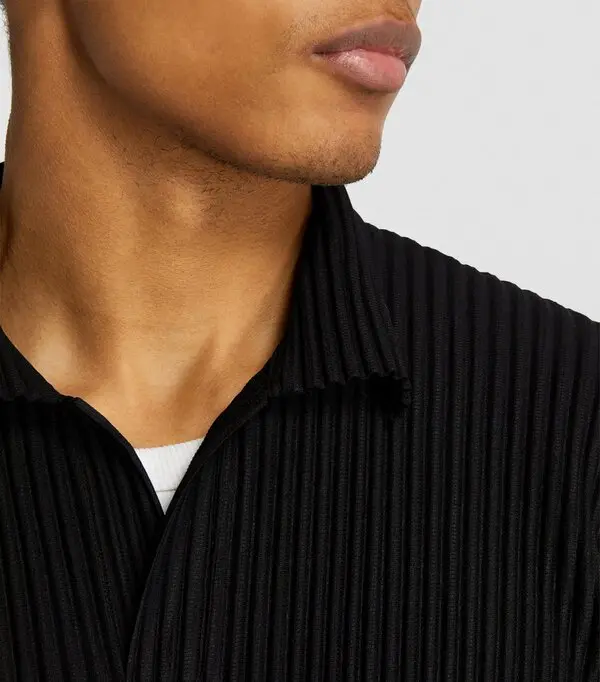 Issey Miyake Pleated Polo Shirt - Black