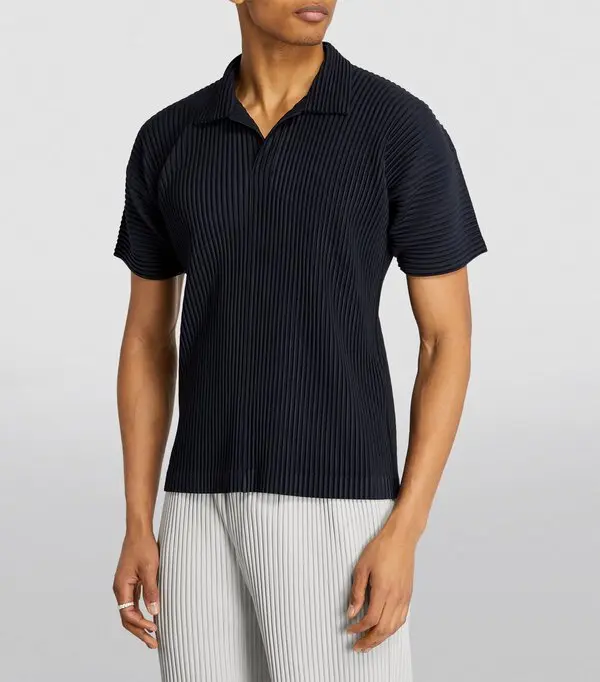Issey Miyake Pleated Polo Shirt - Navy
