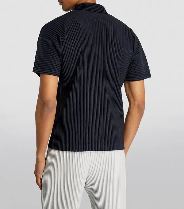 Issey Miyake Pleated Polo Shirt - Navy
