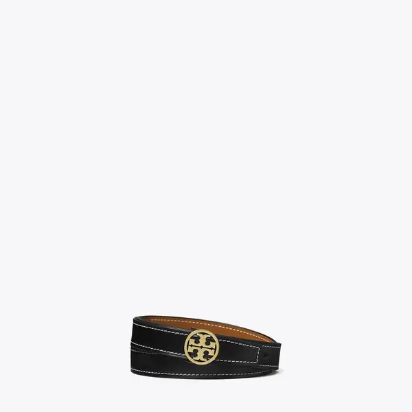Tory Burch 1" Miller Smooth Reversible Leather Belt - Black/malt Whiskey/gold