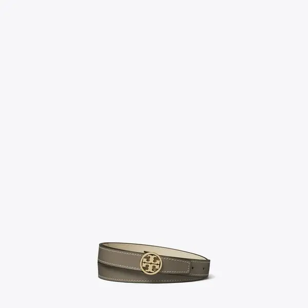 Tory Burch 1" Miller Smooth Reversible Leather Belt - Gray Heron/new Cream/gold