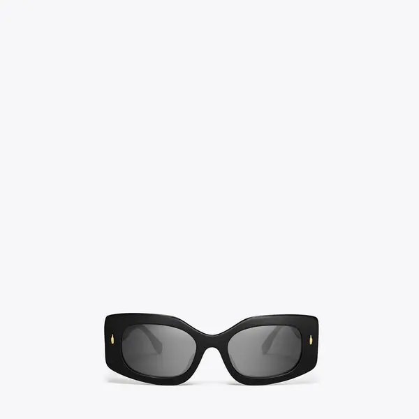 Tory Burch Miller Pushed Rectangle Sunglasses - Black/dark Grey