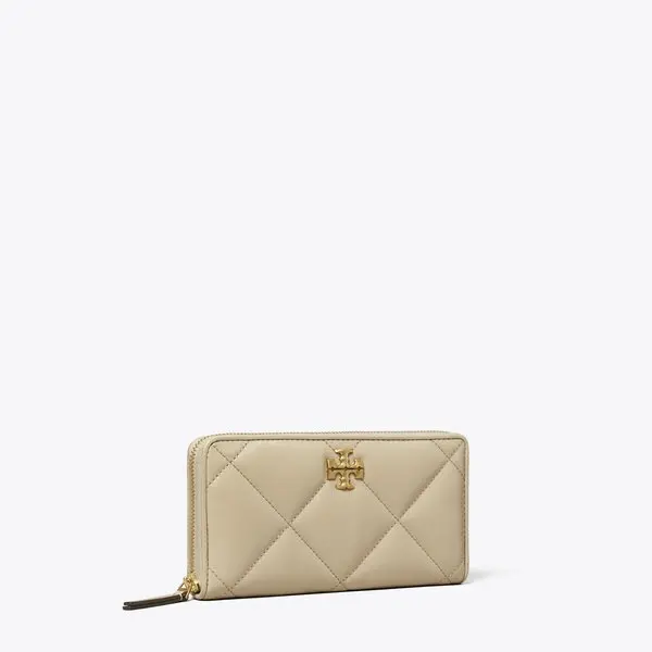 Tory Burch Kira Diamond Quilt Zip Continental Wallet - Light Stone