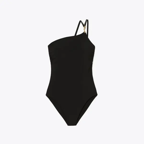 Tory Burch One-shoulder Clip Swimsuit - Black