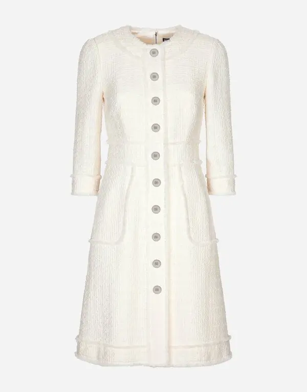 Dolce & Gabbana Raschel Tweed A-line Dress - White