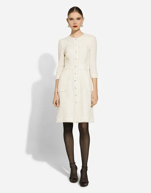 Dolce & Gabbana Raschel Tweed A-line Dress - White