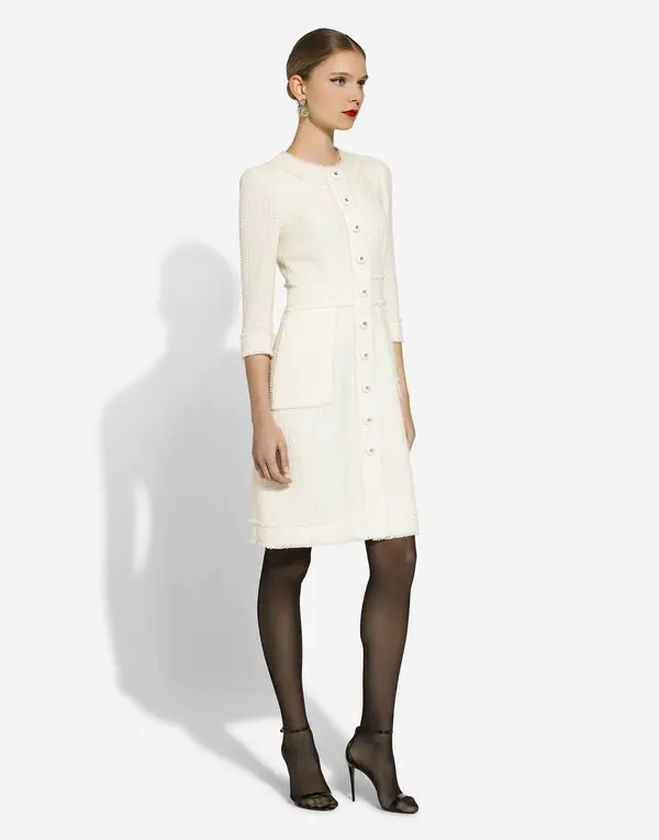 Dolce & Gabbana Raschel Tweed A-line Dress - White
