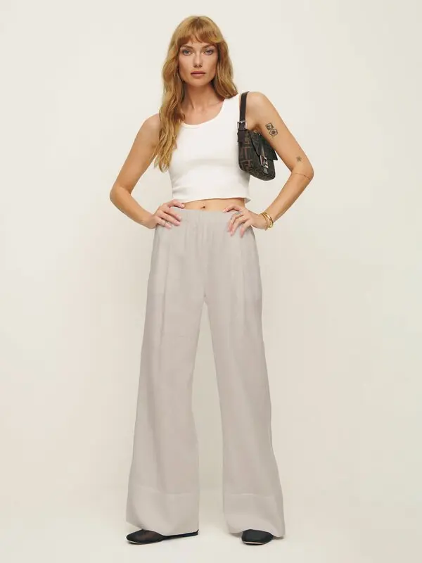 REFORMATION Petites Fernando Linen Wide Leg Pant - Natural