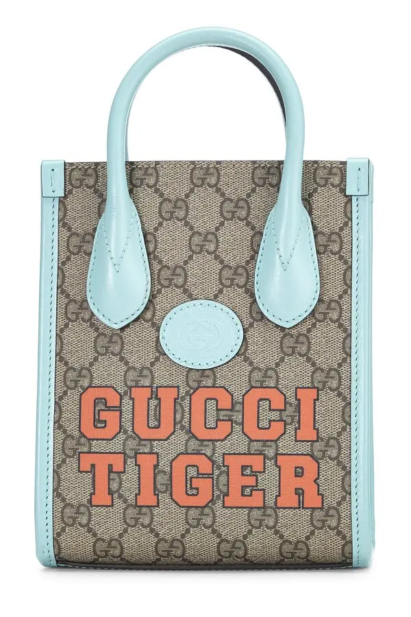 Gucci Original Gg Supreme Canvas Tiger Tote Bag - Navy