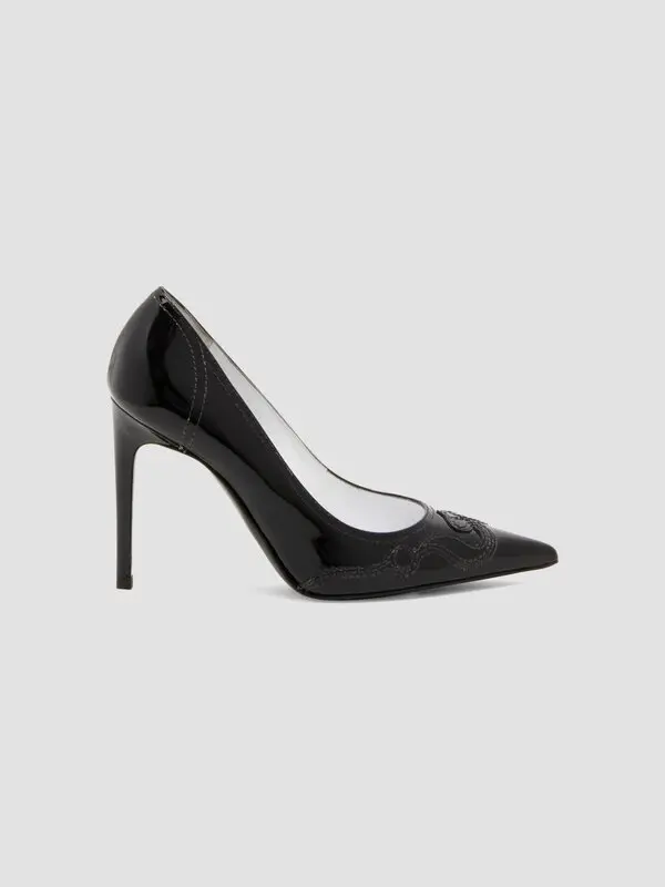 Moschino Question Stitching 100mm Leather Pumps