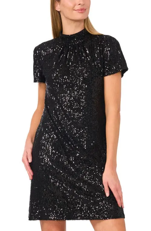 CECE DUPRAZ Sequin Mini Shift Dress - Rich Black