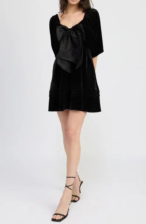 En Saison Avery Bow Front Velvet Minidress In Black - 45% Off | Editorialist