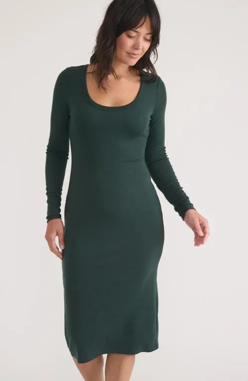 Marine Layer Lexi Long Sleeve Rib Midi Dress - Green | Editorialist