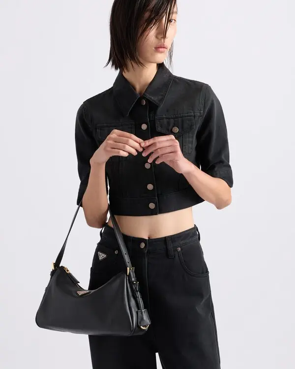 Prada Aimée Medium Leather Shoulder Bag - Black