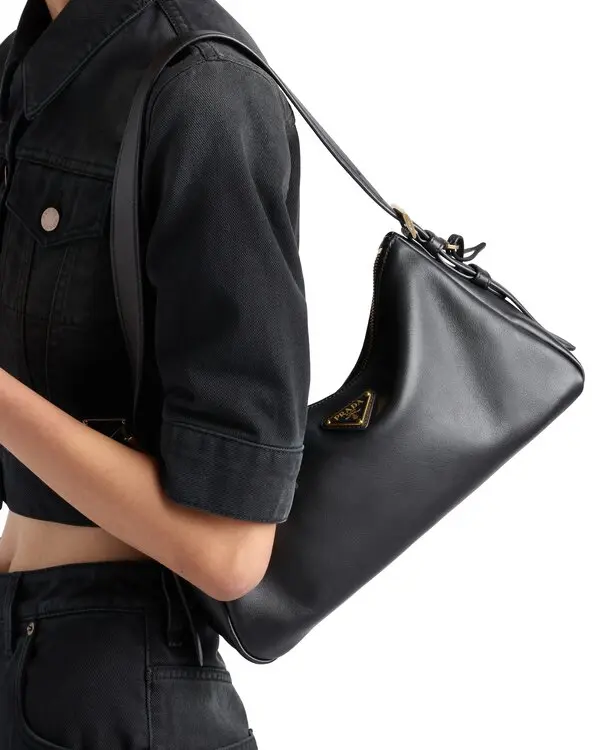 Prada Aimée Medium Leather Shoulder Bag - Black