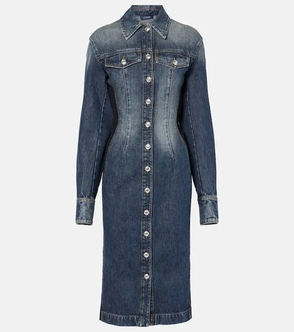 Sportmax Fiorito Denim Midi Shirt Dress - Purple