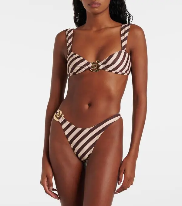 SAME Spiral Striped Bikini Bottom - Brown