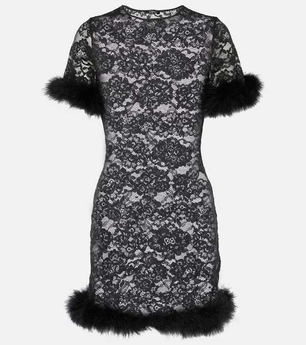 Oseree O-lover Feather-trimmed Minidress - Black