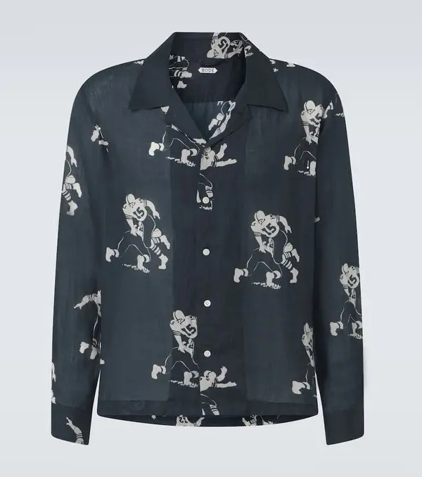 BODE Football Silhouette Printed Linen Shirt