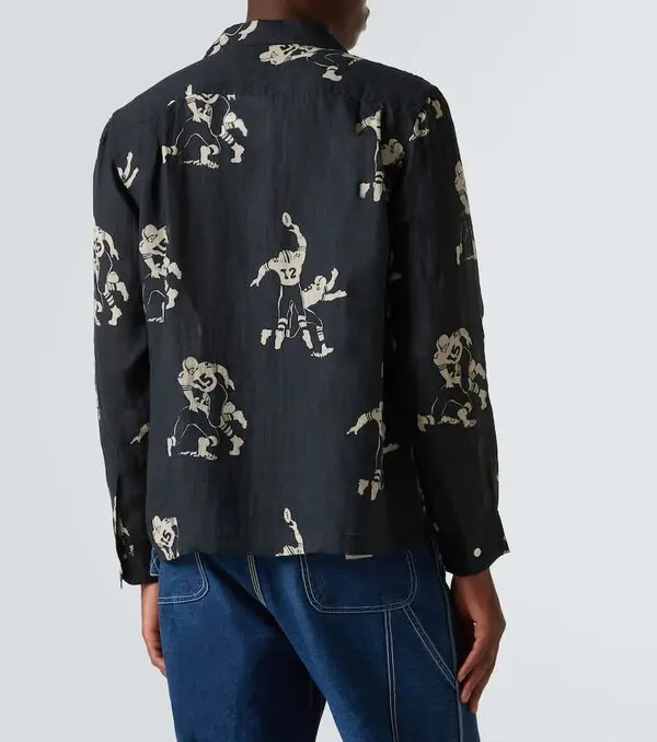 BODE Football Silhouette Printed Linen Shirt