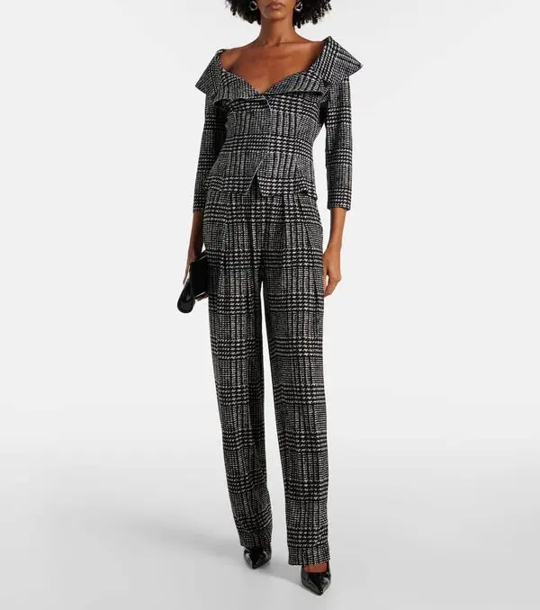 Norma Kamali Pleated Wide-leg Plaid Pants