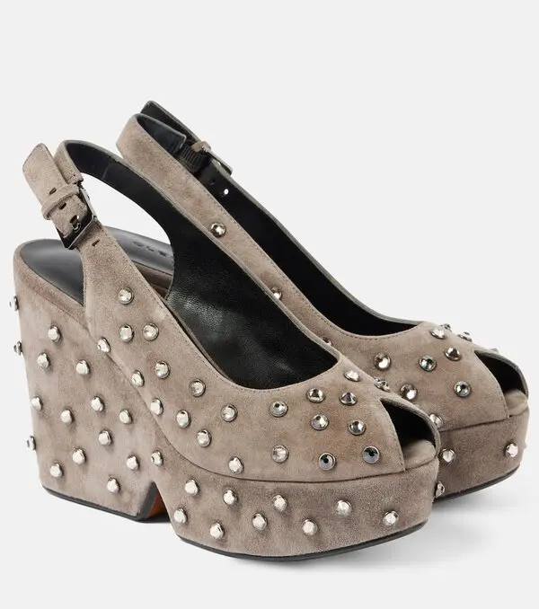 Clergerie Davina Embellished Suede Peep-toe Pumps - Grey