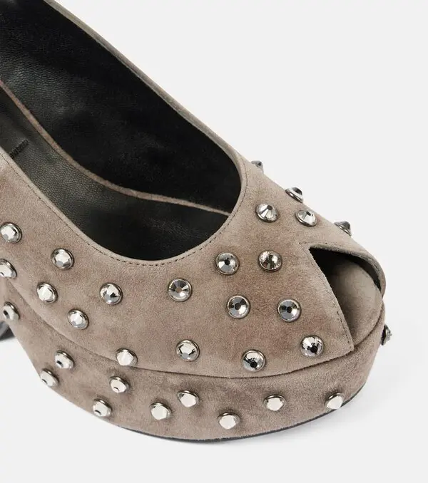 Clergerie Davina Embellished Suede Peep-toe Pumps
